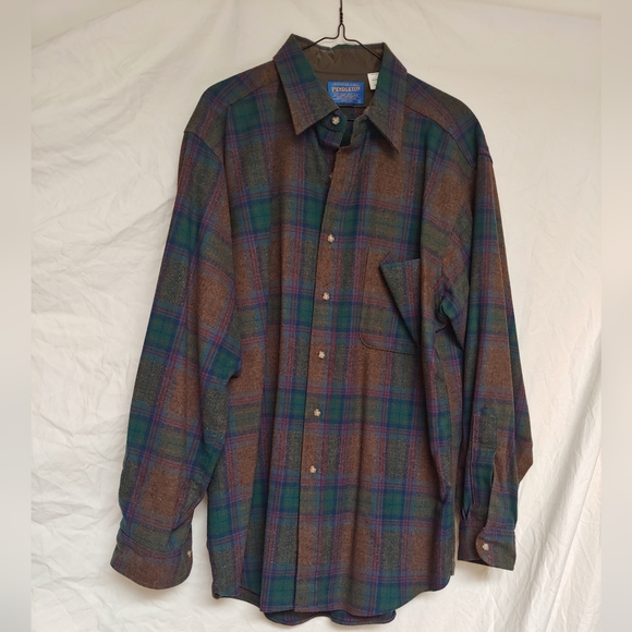 Pendleton | Shirts | Mens Vtg Pendleton Button Down Wool Plaid Shirt In Brown W Blue Green Size ...